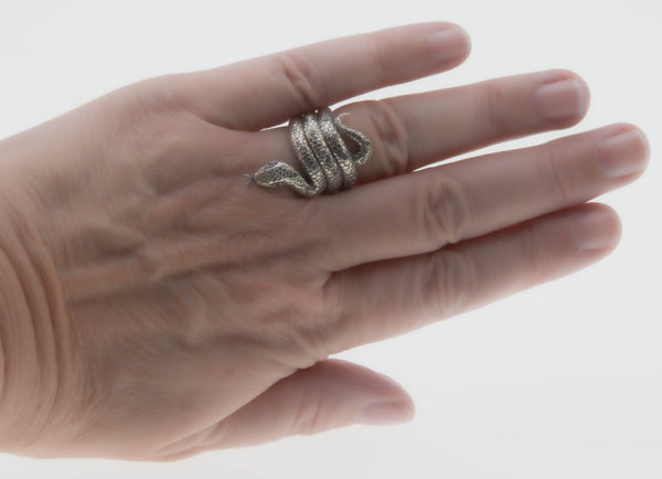 Jewelled Viper - Estate Sterling Silver Ruby & CZ Snake Ring (ER248) – Rarities Antique Jewelry