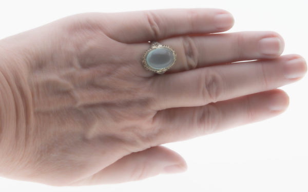 Blue Mist - Art Deco 14K White Gold Natural Aquamarine Cabochon Filigr ...